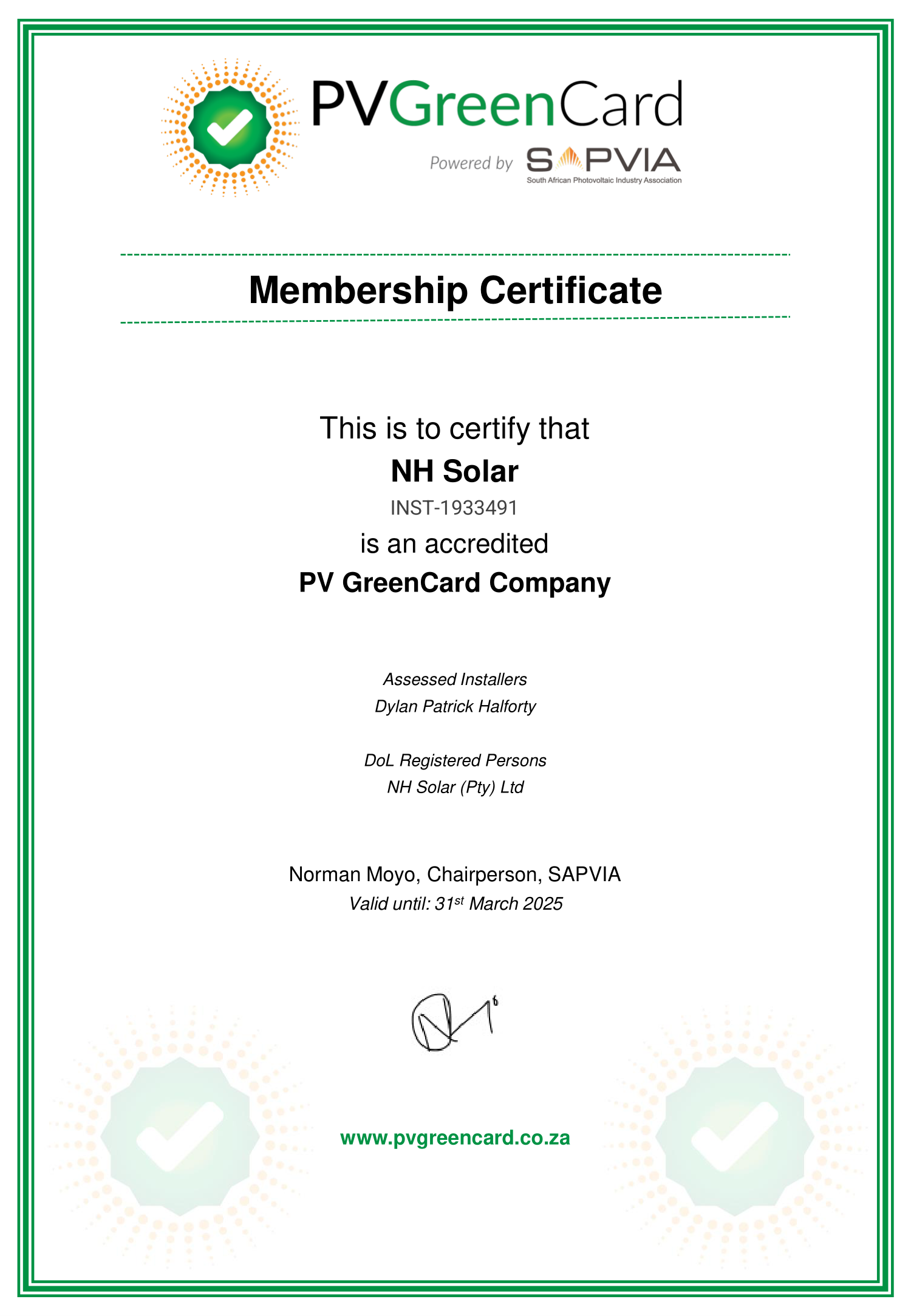 Accreditations – NH Solar